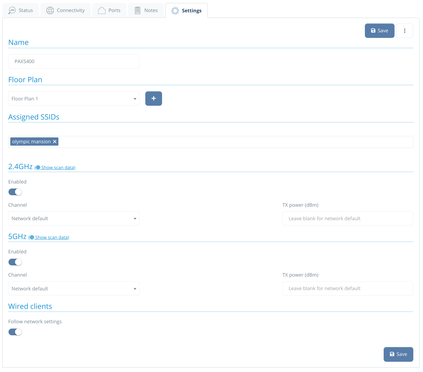 Access Point Settings Tab – Plasma Cloud